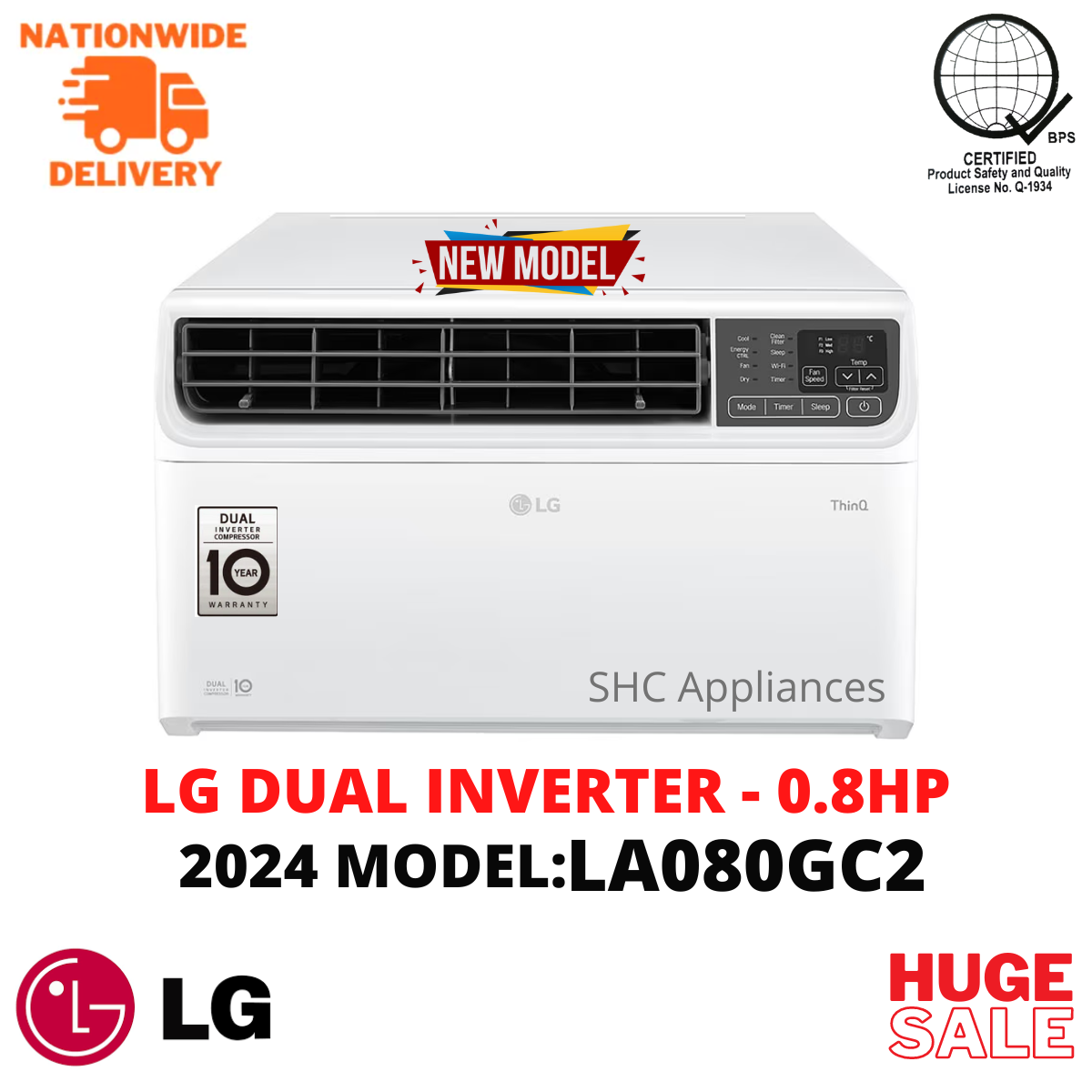 LG 0.8HP LA080GC2 (2024 model) DUAL INVERTER WINDOW TYPE AIRCON ...