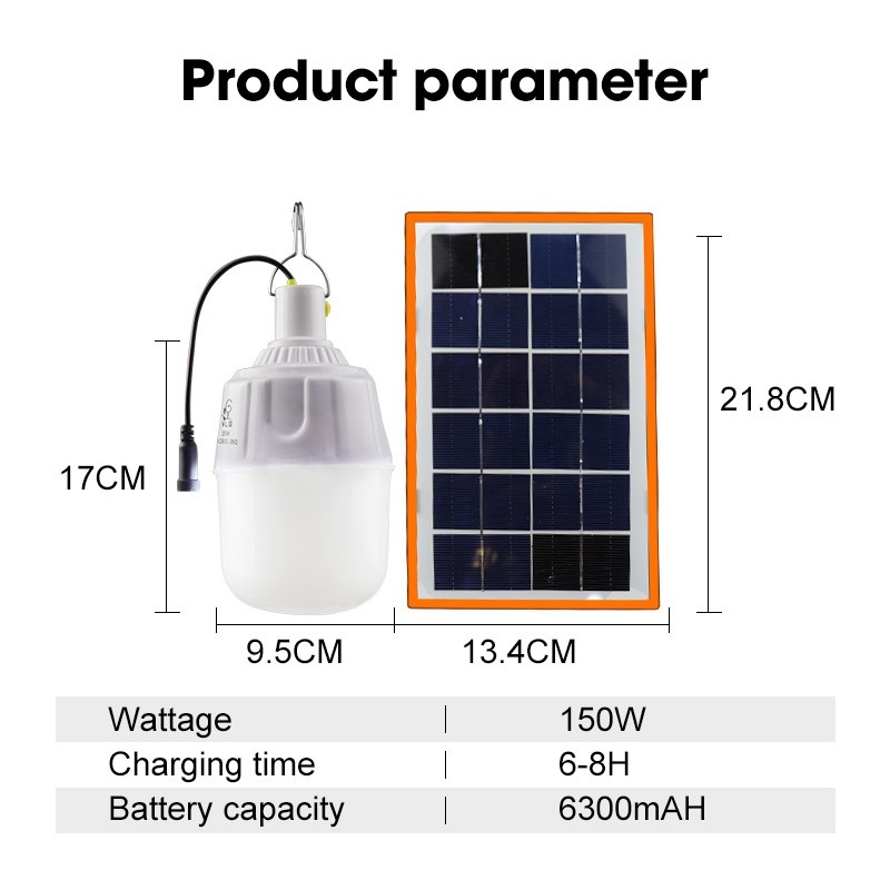 VGL 50W/150W/300 Solar Charging LED Light Bulb 5V With Remote USB Cable ...