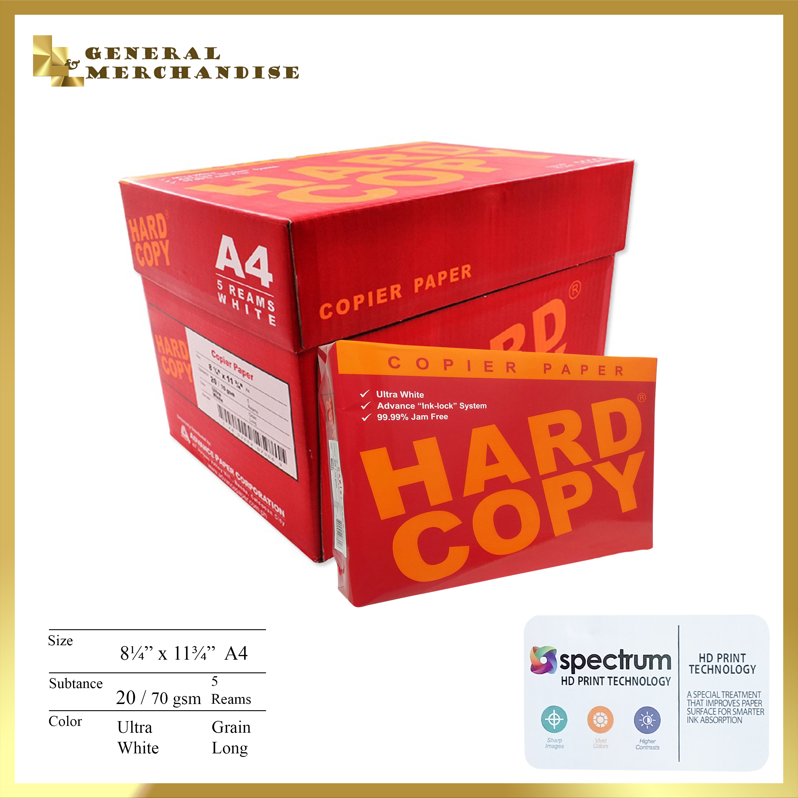HARD COPY A4 SIZE - 70gsm / 500 sheets / REAM ( 5reams per box ...