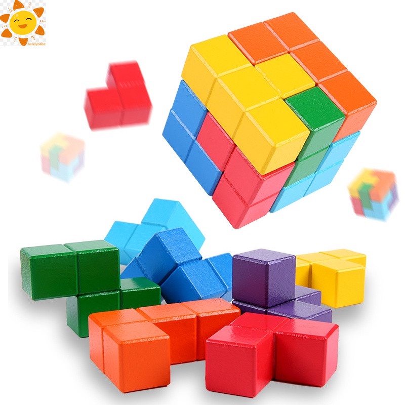 Early educational toy Wooden Soma Cube Tetris Puzzle Box Stacking ...