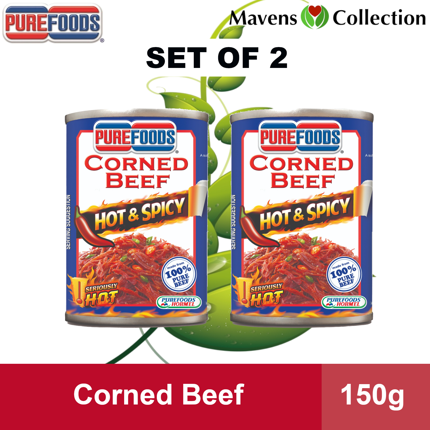 Purefoods Corned Beef Hot & Spicy 150g (Set of 2) by Mavens Collection ...