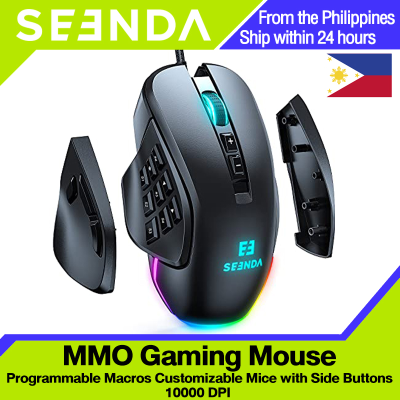 SEENDA MMO Gaming Mouse，with Interchangable Side Plate，Ergonomic Wired Mice 10000 DPI ...