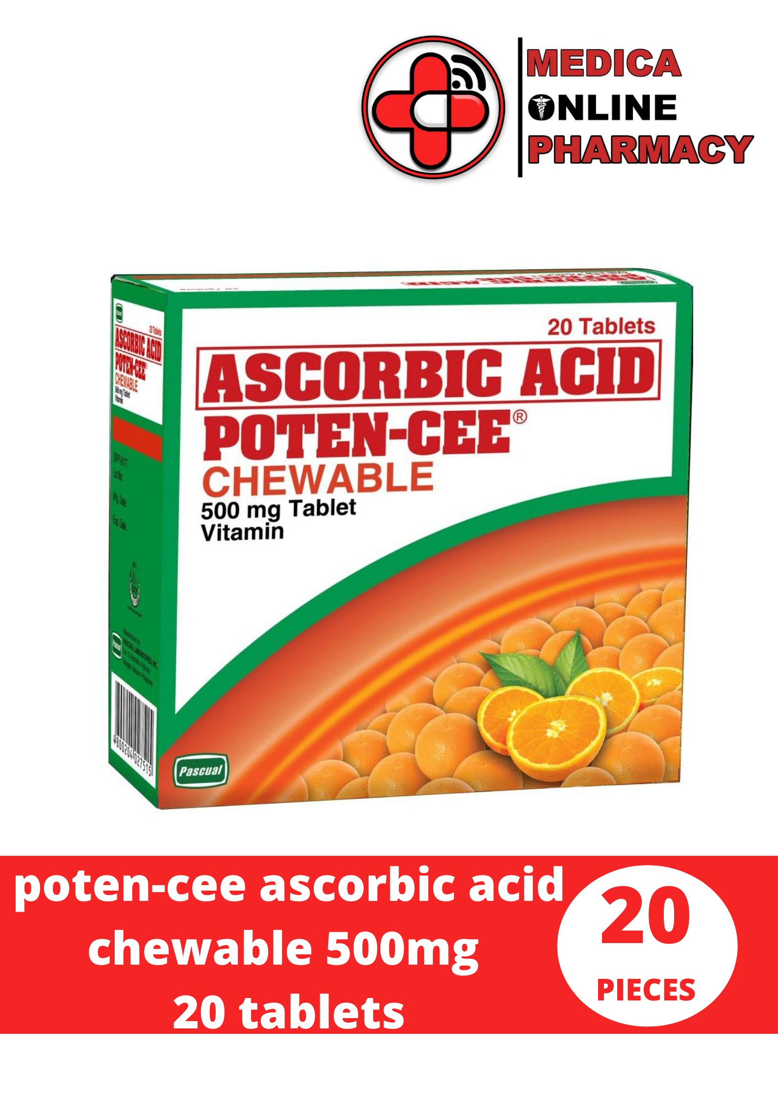 POTEN-CEE Ascorbic Acid Chewable 500mg 20 Tablets | Lazada PH