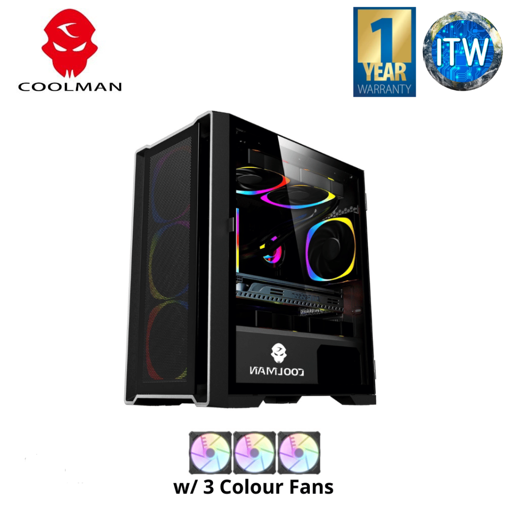 ITW | Coolman Ruby PC Cases with 3 Colour Fans - in Black and White ...