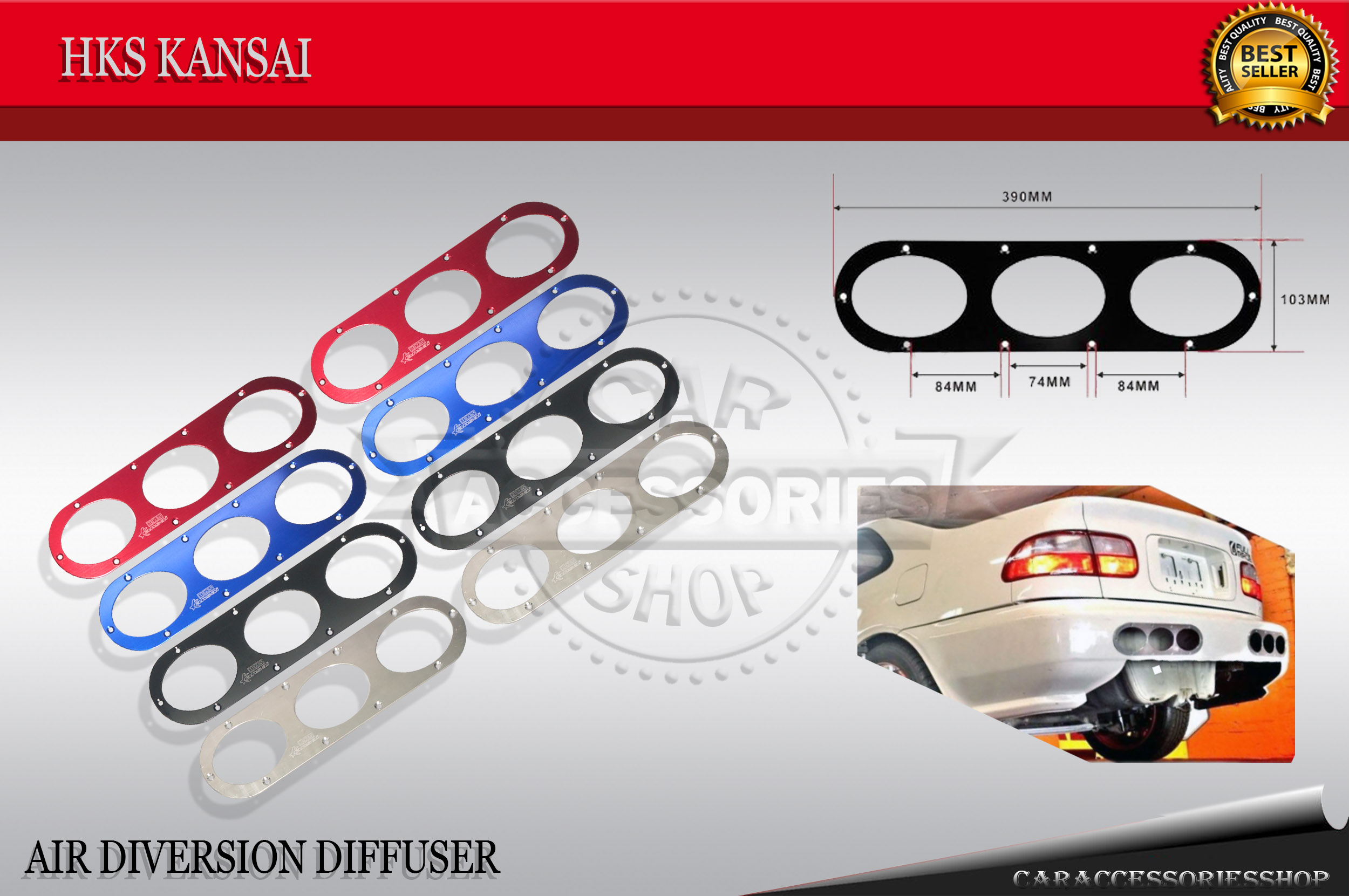 ALUMINIUM REAR AIR DIVERSION DIFFUSER PANEL HKS KANSAI BLACK SILVER RED ...