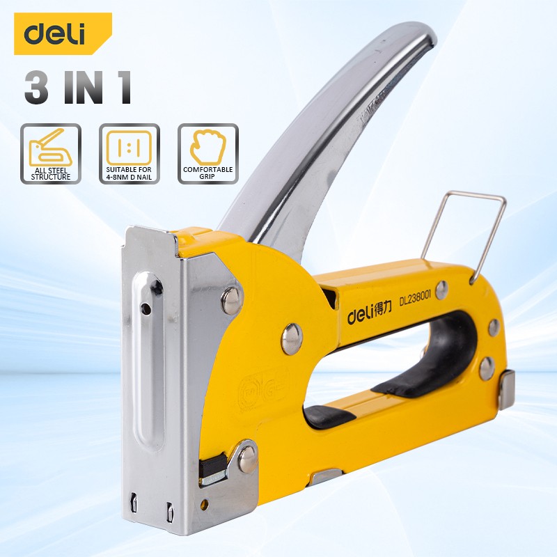 Deli 3 In 1 Staple Gun Tacker For Furniture Tools Staple Gun /Brad Door ...
