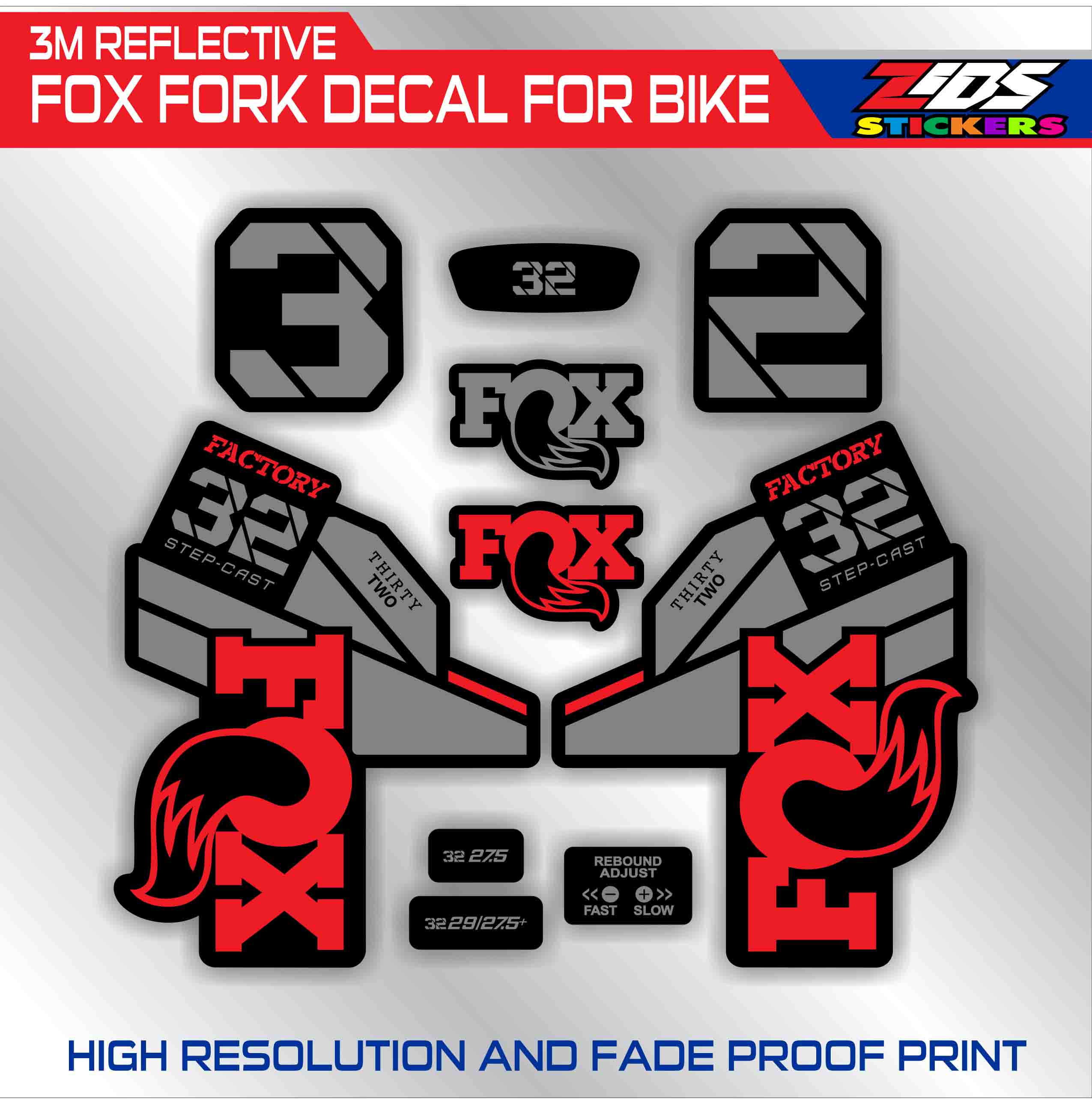 fox 32 fork decals for bike 3M reflective printed laminated sticker ...