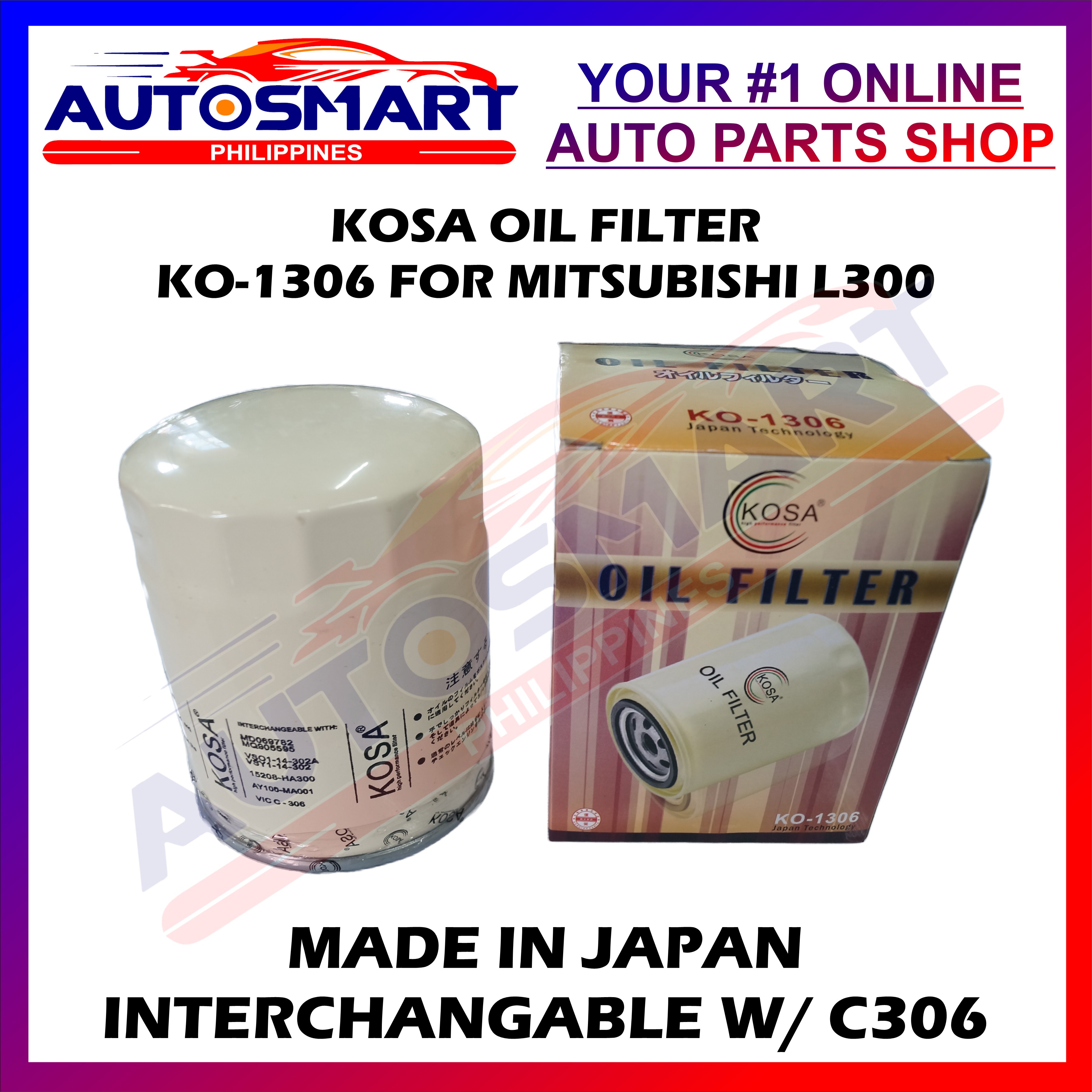 OIL FILTER FOR MITSUBISHI L300 KO-1306 INTERCHANGABLE WITH VIC C-306 ...
