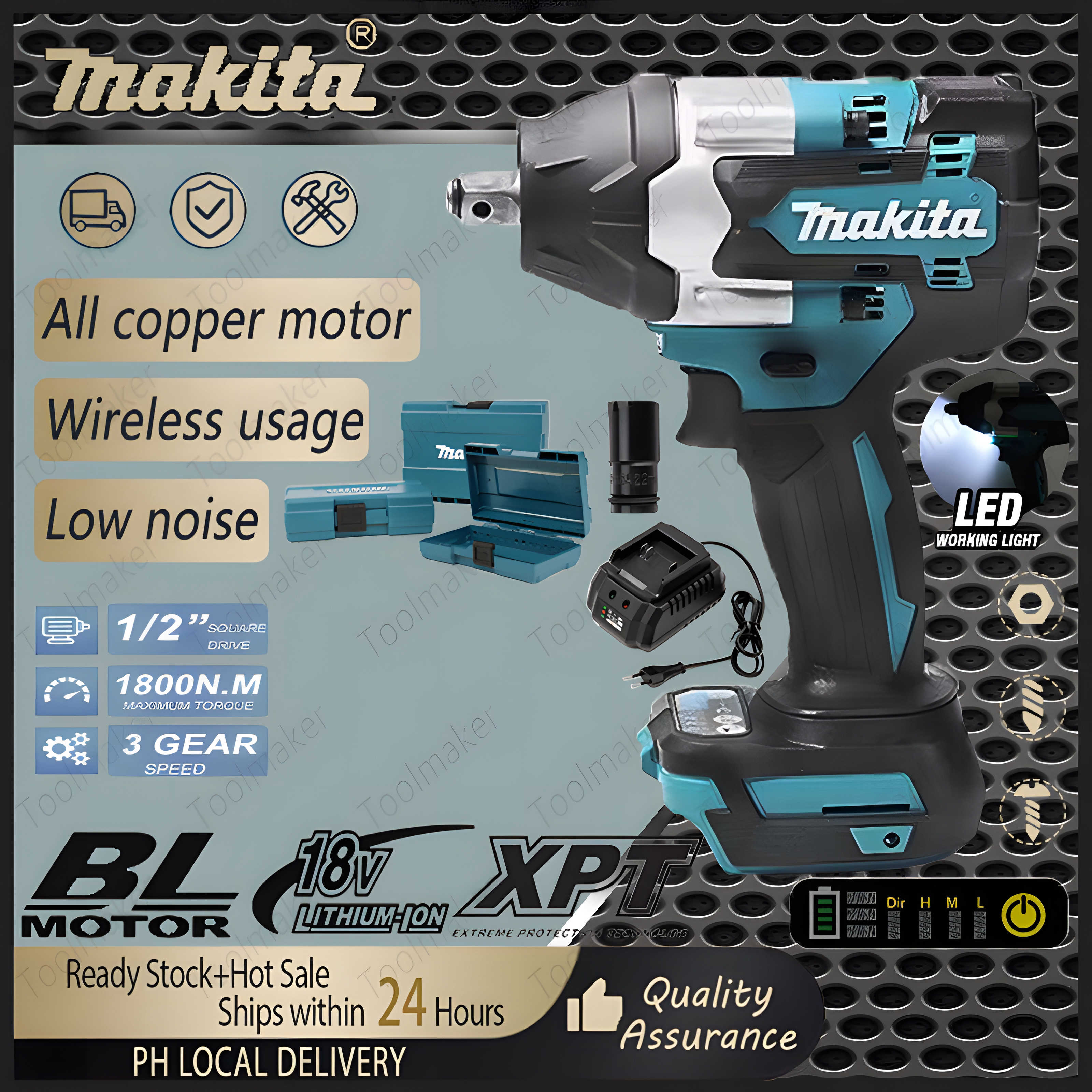 Makita 1800NM Cordless Impact Wrench Heavy Duty 1/2" Brushless Electric ...