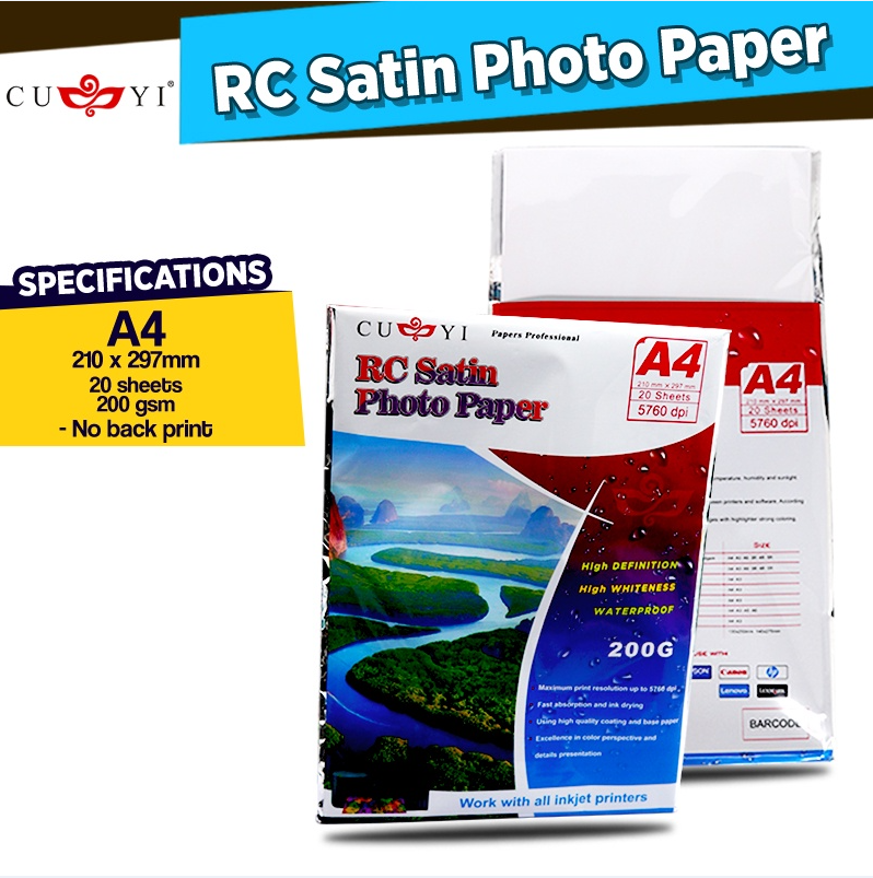 CUYI RC Rough Satin Photo Paper 260GSM A4 // 5R // 4R // 3R size (20 ...