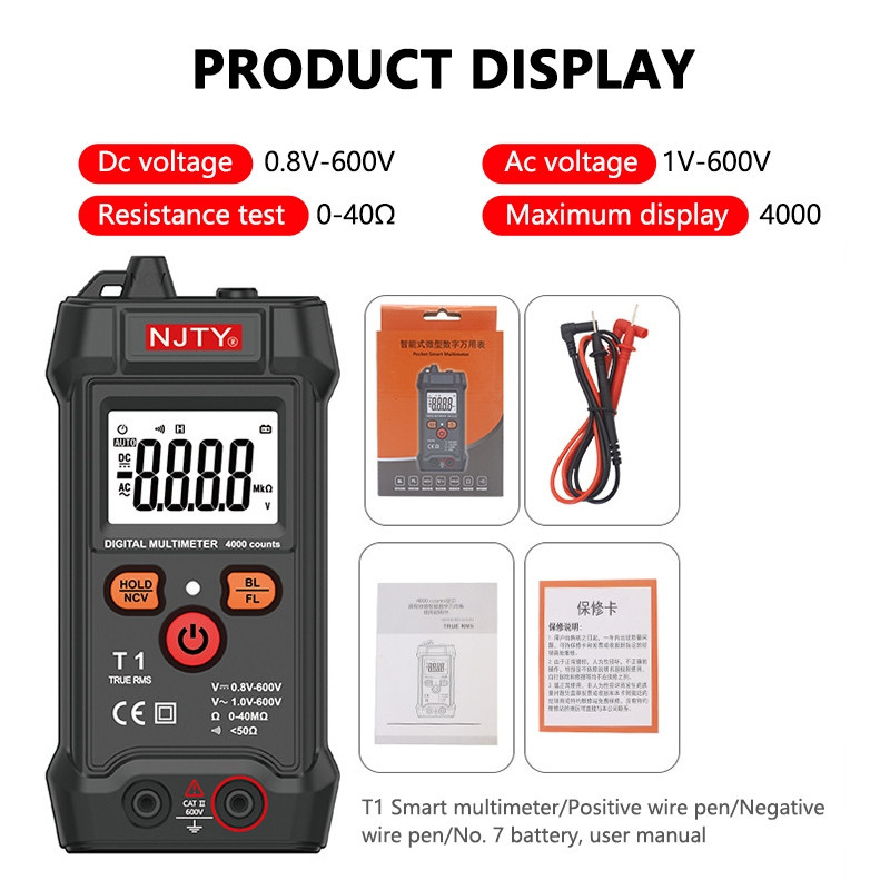 4000 Counts TRMS Fully Automatic Charging Digital Multimeter Range AC ...