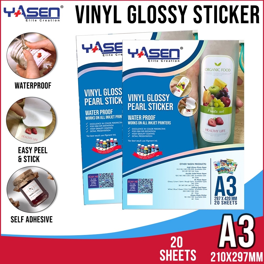 Yasen Vinyl Pearl Sticker Waterproof A3 Size (Glossy) 20 Sheets | Lazada PH