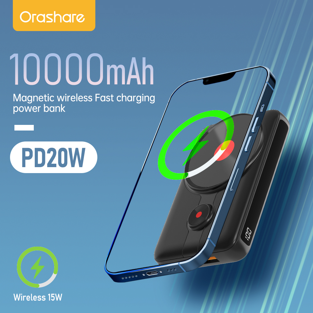 Orashare OM10 10000mAh Magnetic Powerbank, Portable Wireless Fast ...