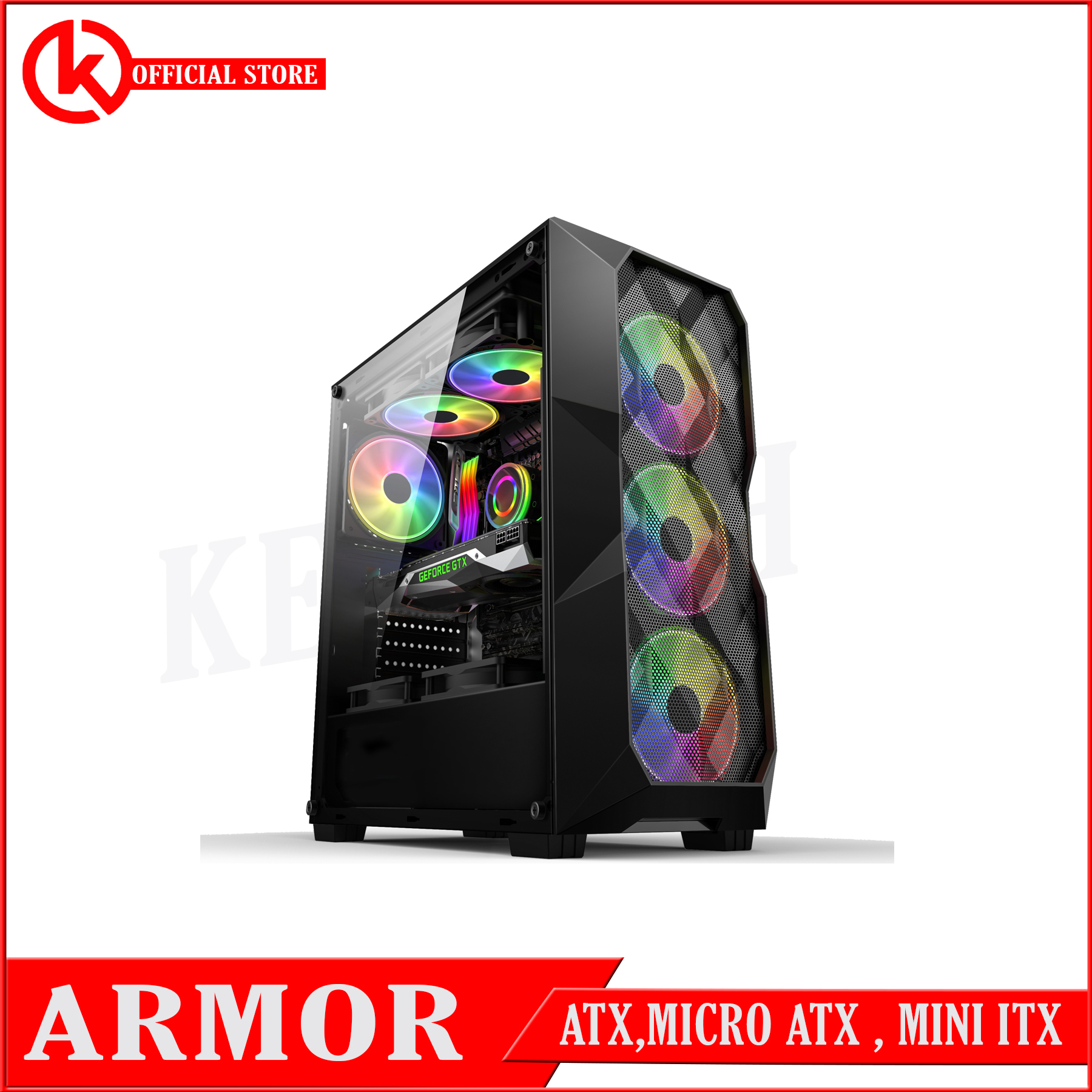 KEYTECH ARMOR WHITE | BLACK Popular Design PC ATX Tower Computer Box ...