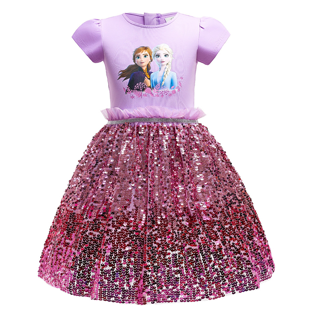 Frozen Princess Girl Dresses for Kids Short Sleeve Vintage Sequin Skirt ...