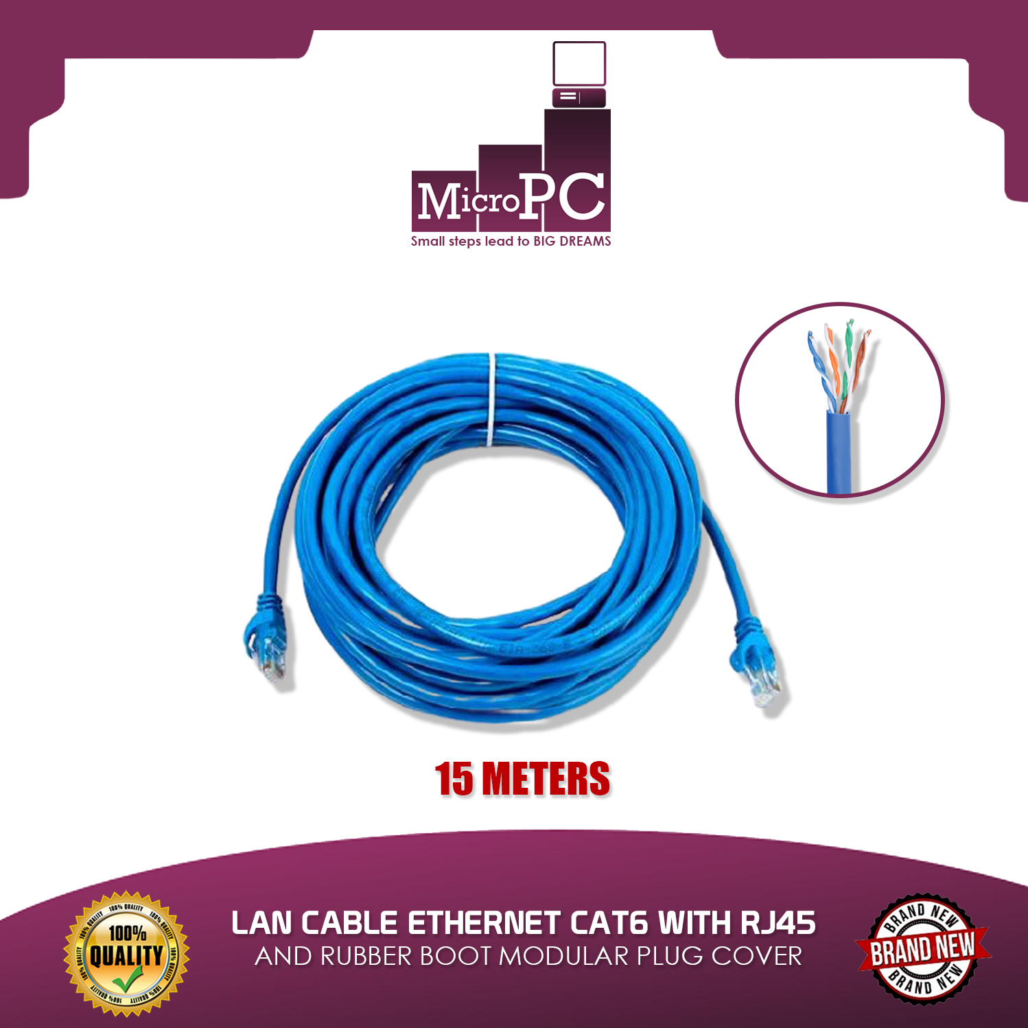 LAN CABLE ETHERNET CAT6 WITH RJ45 AND RUBBER BOOT MODULAR PLUG COVER ...