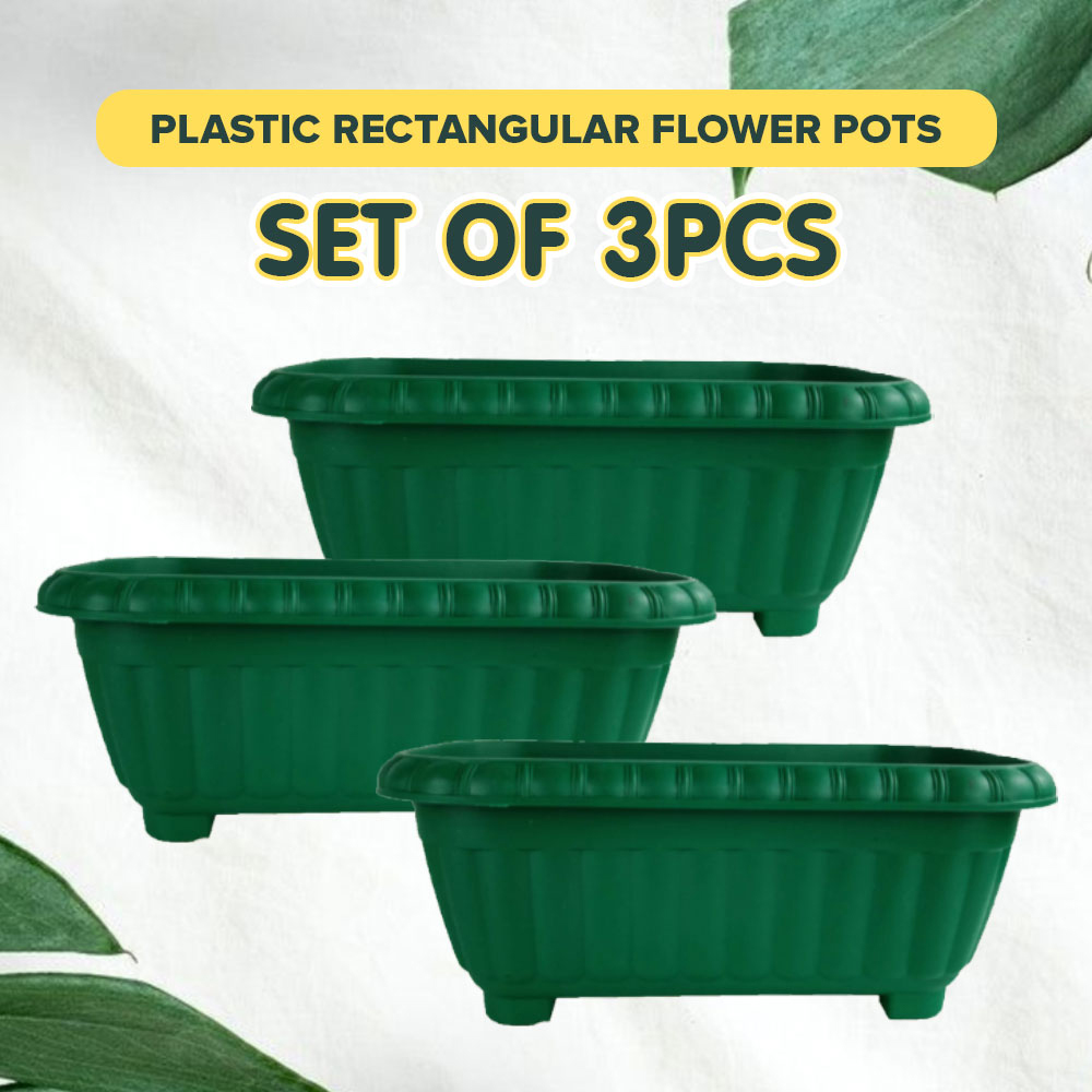 Plastic Clo Rectangular Flower Pots For Plants Green And White, Garden Plant Container Set of ...