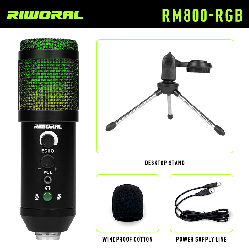 USB Microphone Gaming Microphone with Adjustable Boom Arm RGB Condenser ...