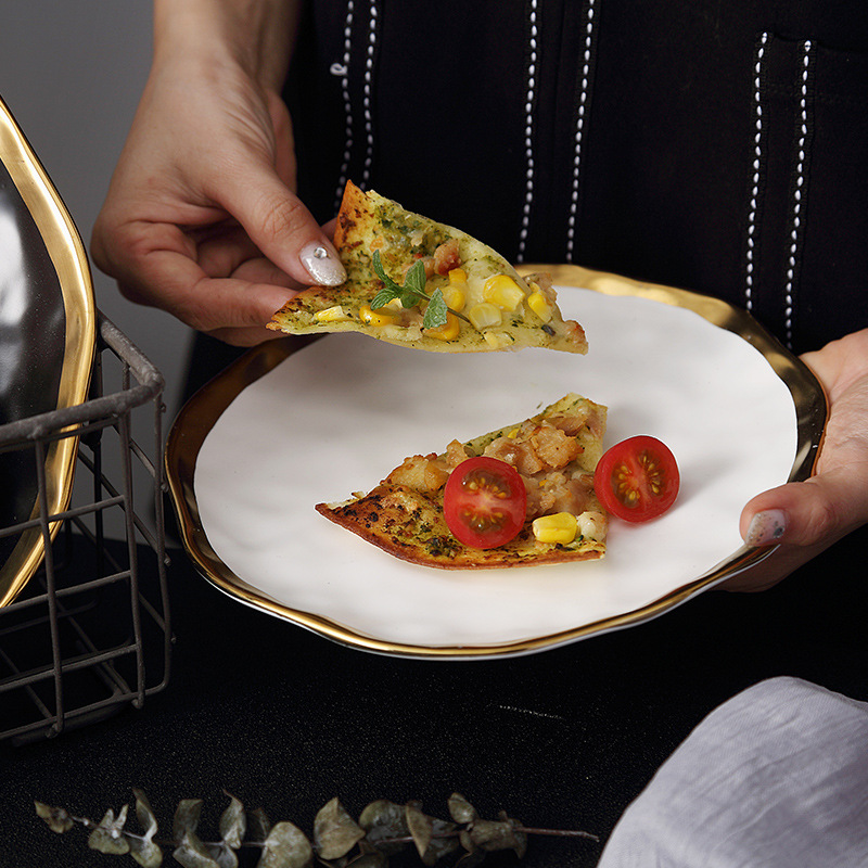 Ceramic Dinner Plate Gold Inlay Snack Dishes Luxury Gold Edges Plate ...