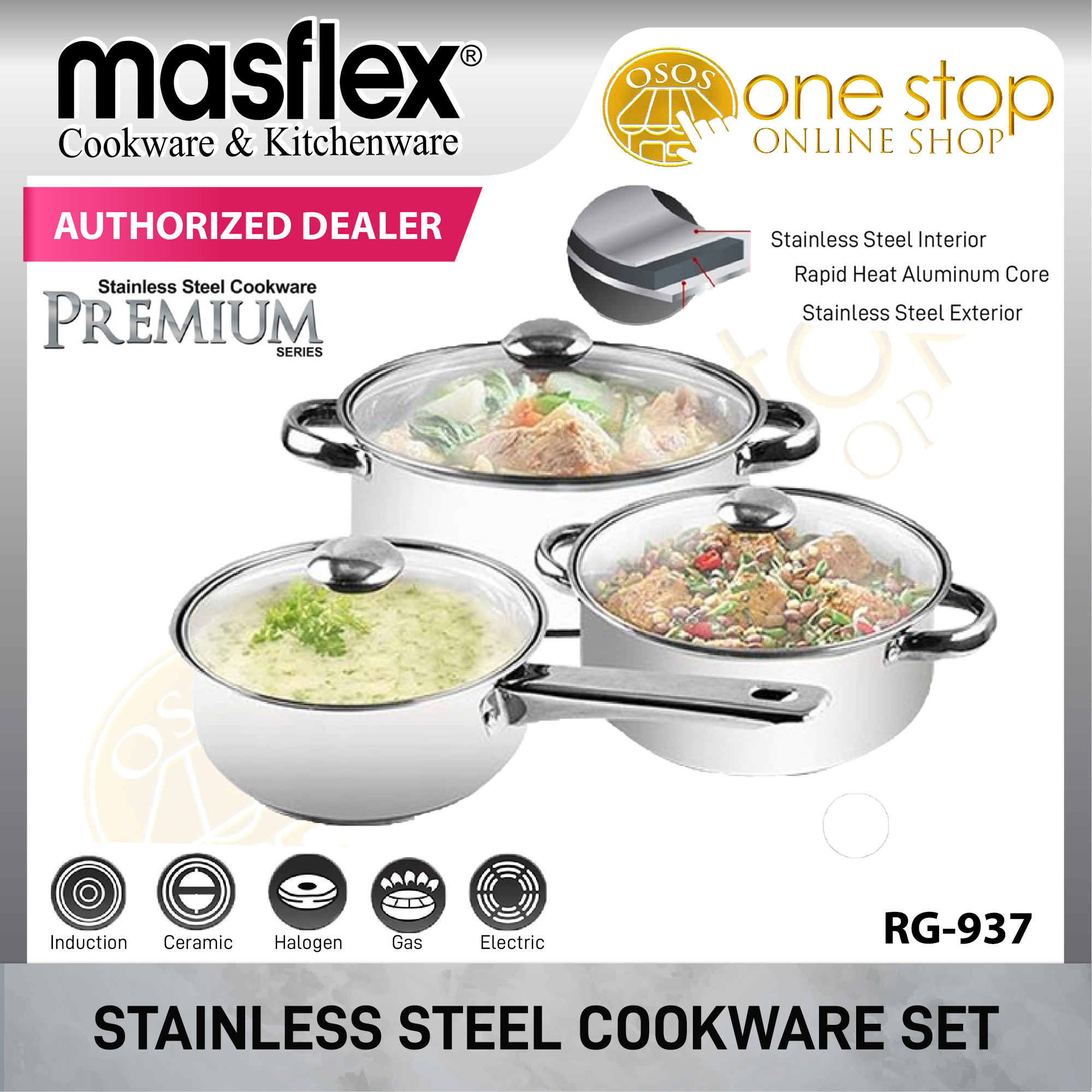MASFLEX Original 6 PIECE STAINLESS STEEL INDUCTION COOKWARE SET RG-937 ...