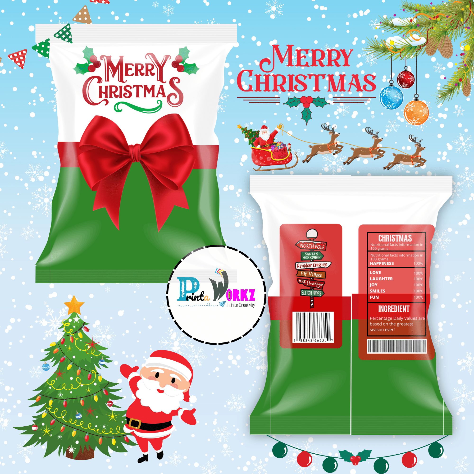 PrintaWorkz Cute Christmas Chip Bags - 5.5x8.3 inches | Lazada PH