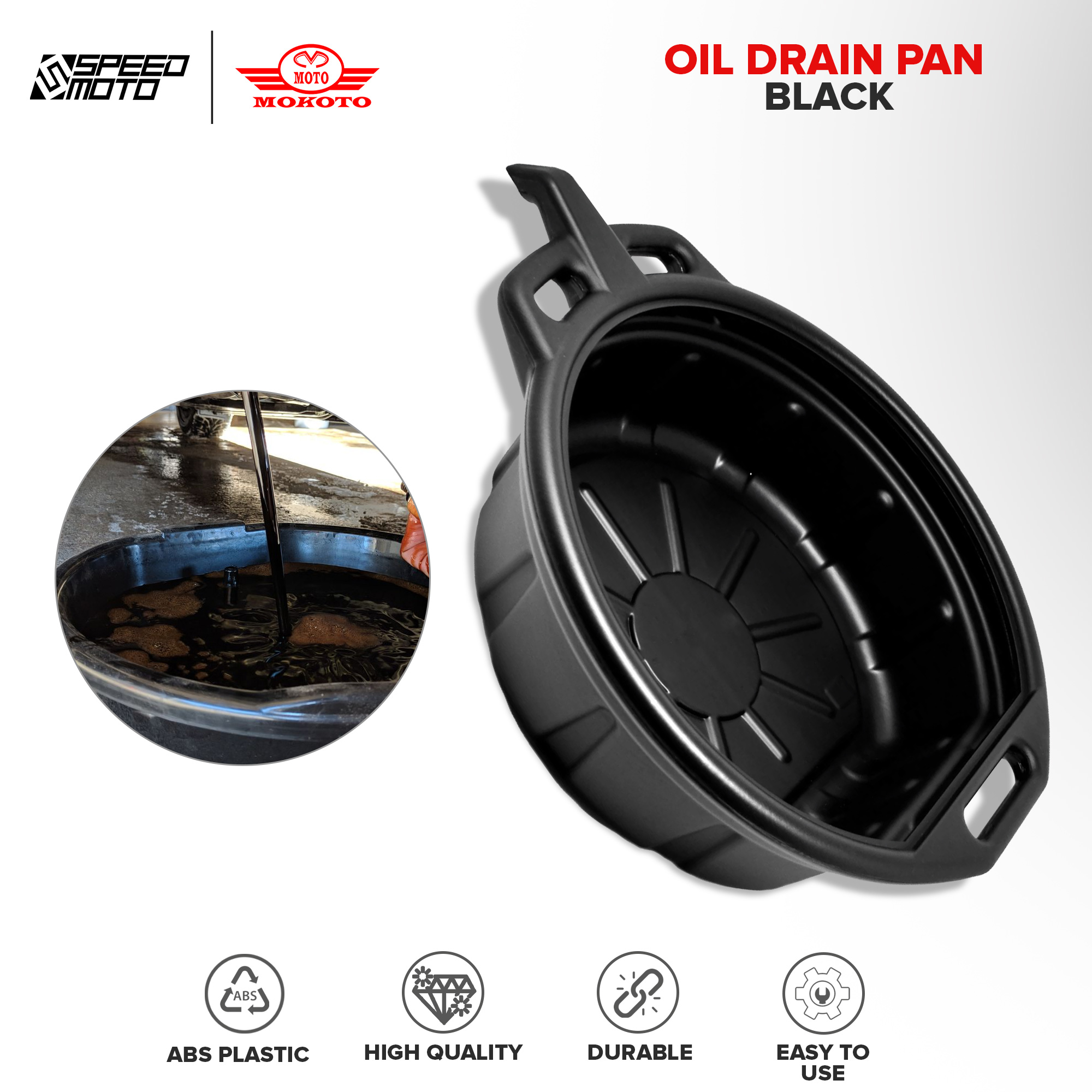 MOKOTO OIL DRAIN PAN 10L STORAGE BLACK ABS PLASTIC WAST ENGINE OIL ...