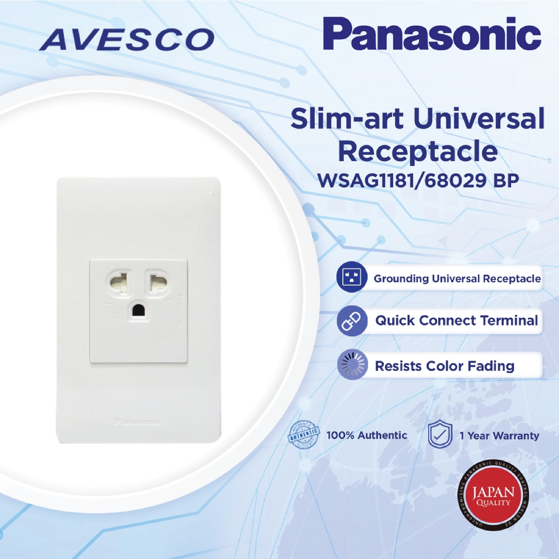 Panasonic Slim-art Universal Receptacle with Shutter Cover | 3 Prong ...