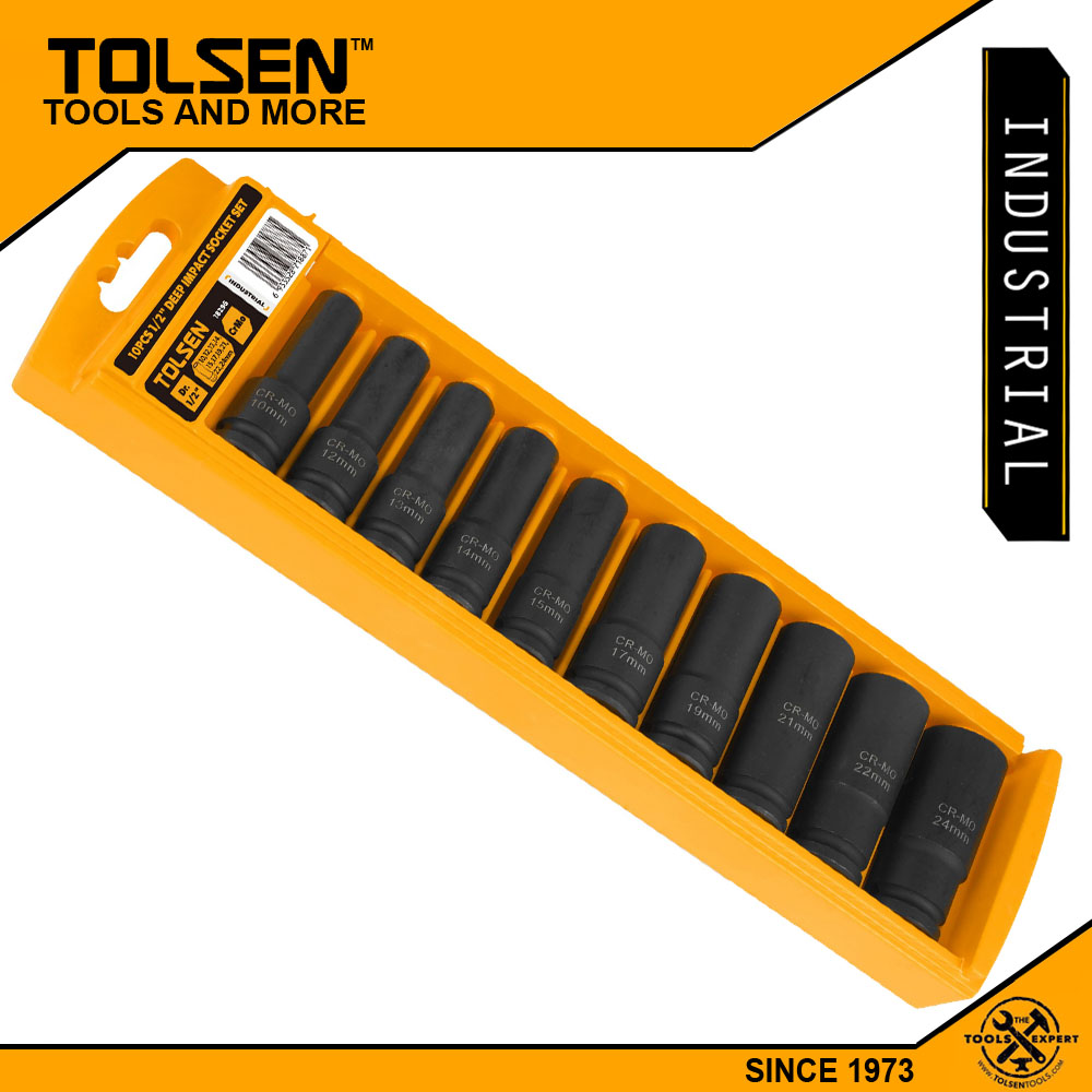 Tolsen Industrial 10pcs Deep Impact Socket Set (1/2" Drive) For Impact ...