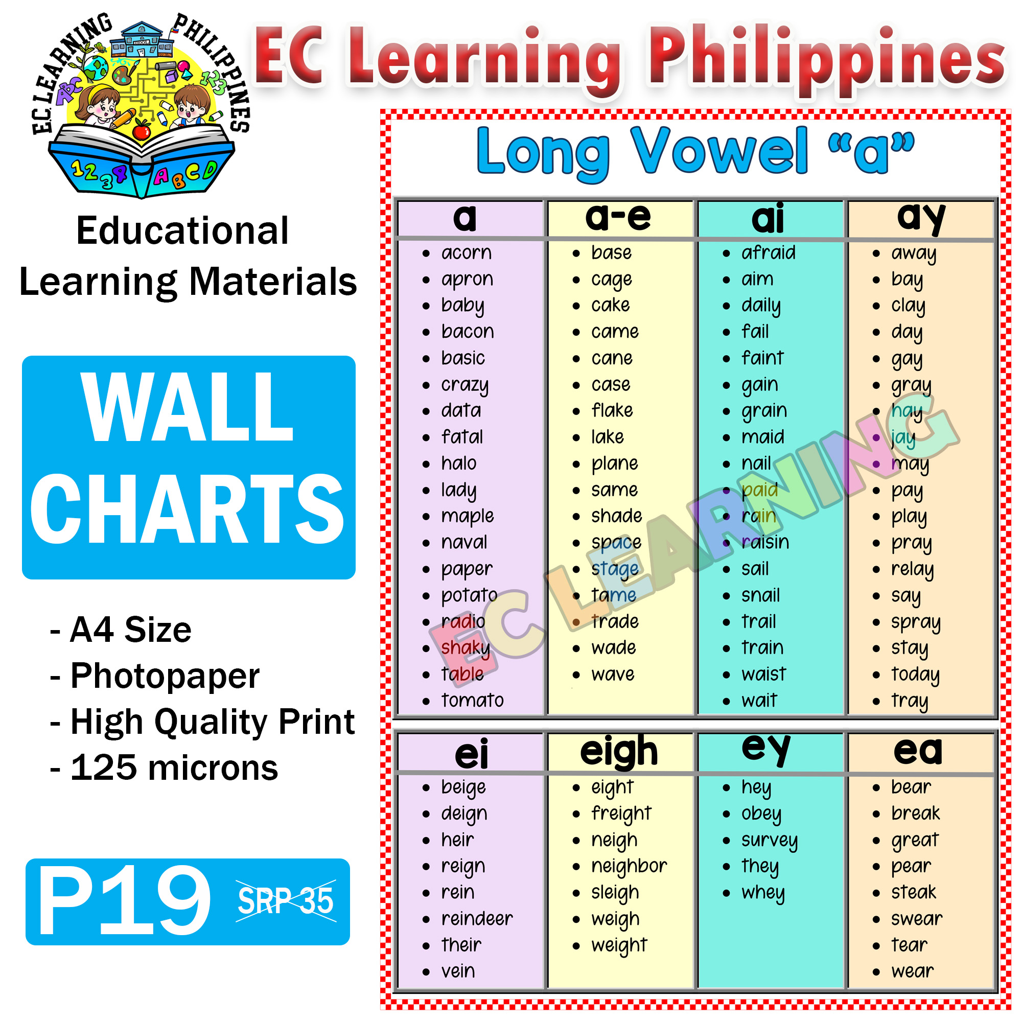 ABAKADA and READING CHART EDUCATIONAL Laminated Wall Charts for Kids ...
