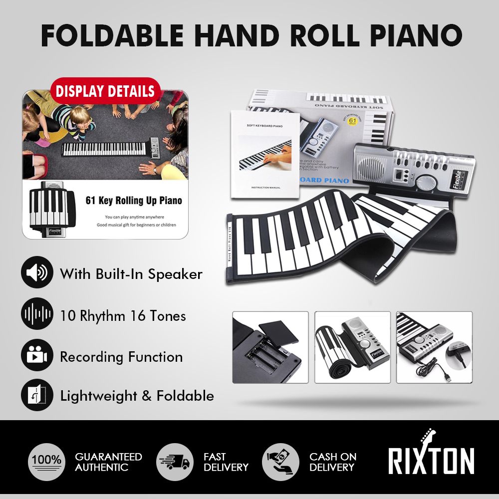 Rixton 61 Keys Roll Up Piano Portable Electronic Hand Roll Piano with Silicone Piano Keyboard ...