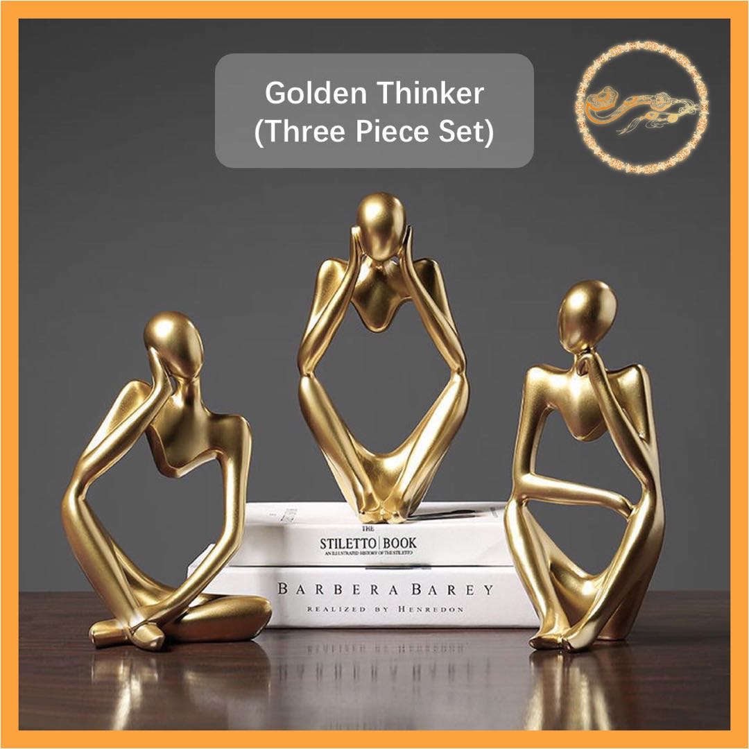 three Thinker Statue Golden Abstract Sculpture Resin Statue Collectible ...