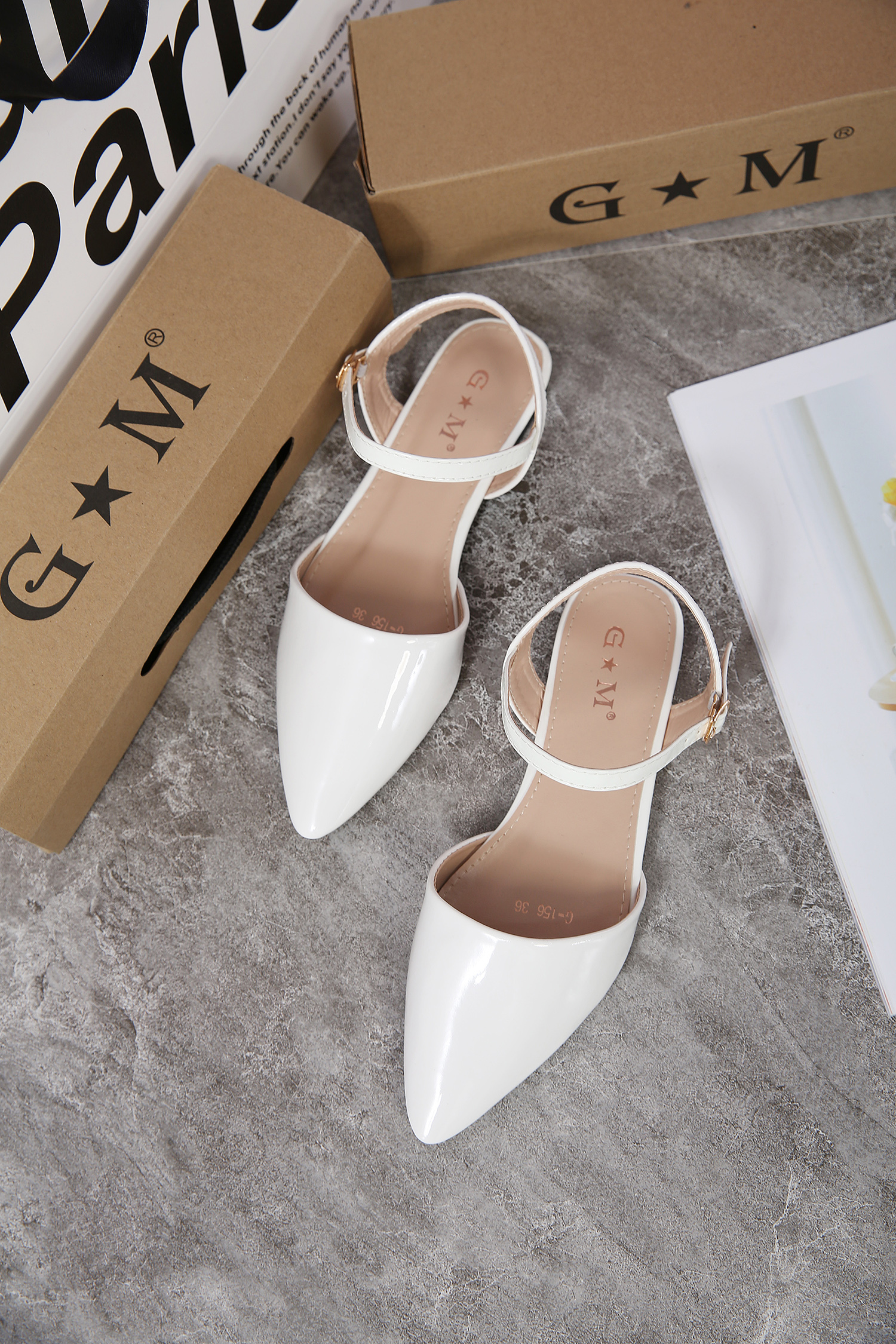 Korean fashion pointed toe giossy leather Flat Sandals for women ...