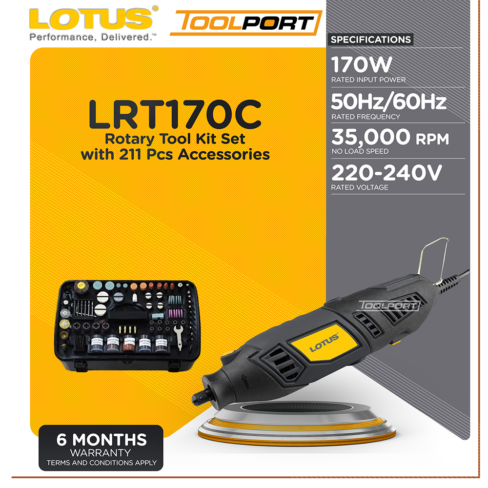 Lotus LRT170C Rotary Tool Kit Set with 211pcs. Accessories (170W ...