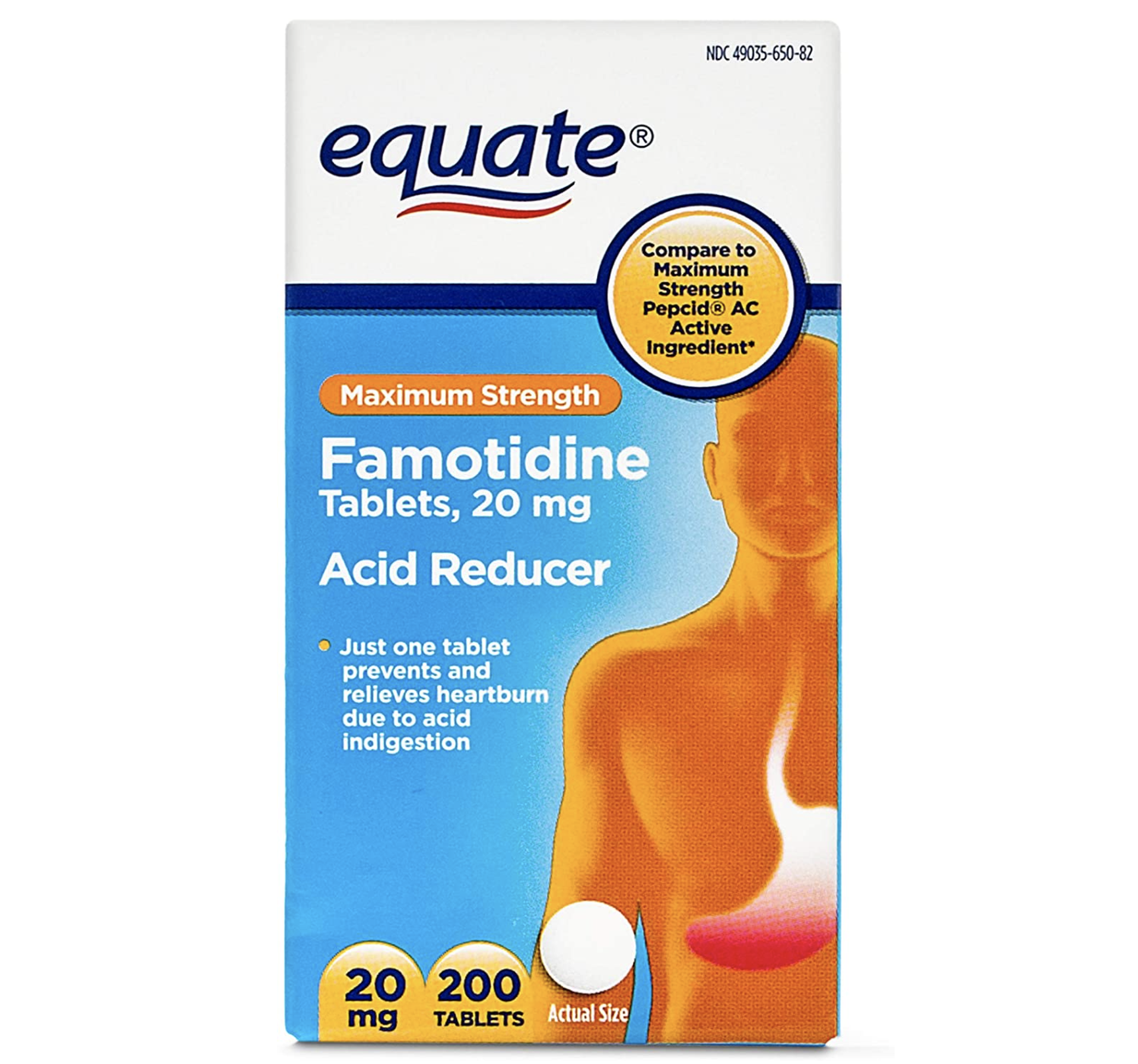 Equate Maximum Strength Acid Reducer Famotidine Tablets, 20 Milligram ...