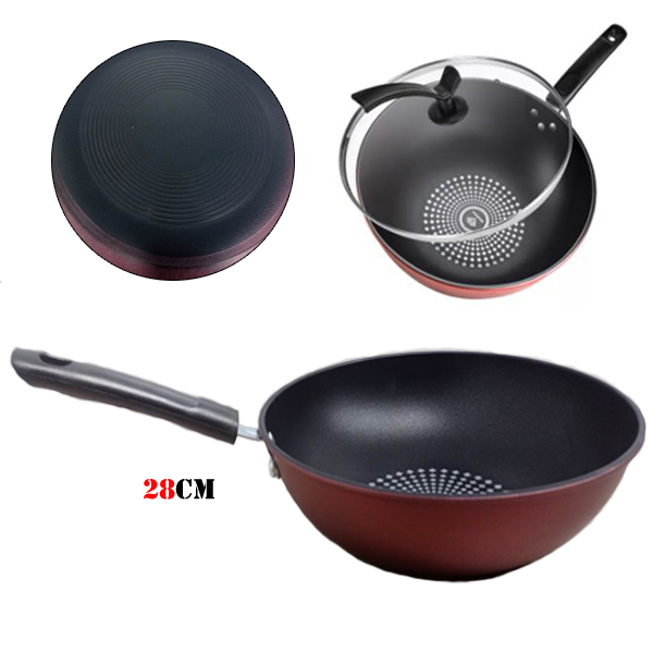 Good Quality 28cm Stir Fry Wok Nonstick Deep Frypan Household Gas Stove Electric Cooker Cooking ...