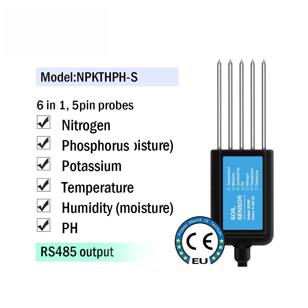 Soil Moisture Temperature Humidity EC PH NPK Sensor with optional 4-20mA 0-5V RS485 output ...