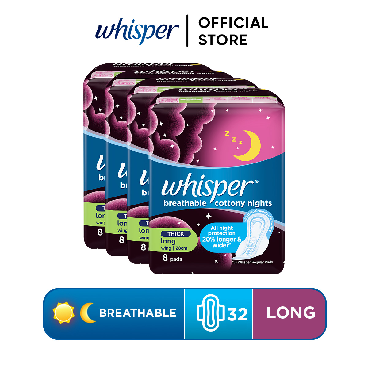 Whisper Cottony Soft Sanitary Napkin with Wings (32 pads) [Heavy Flow ...