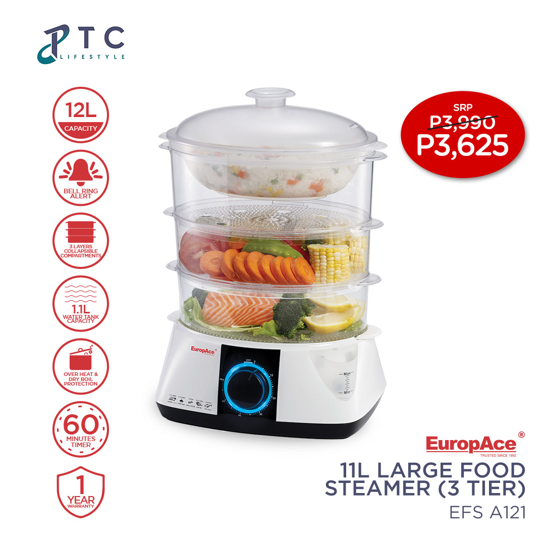 EuropAce 11L Large Food Steamer (3 Tier) EFS A121 | Lazada PH
