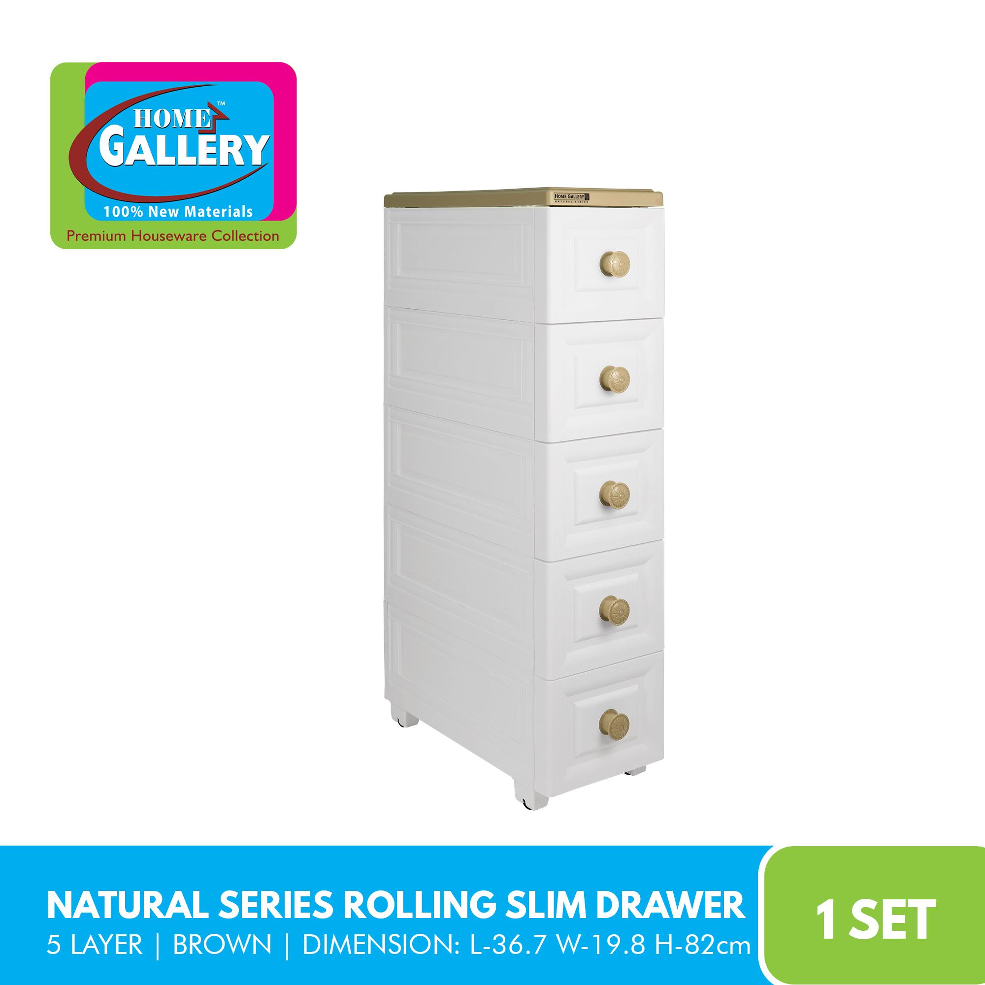Home Gallery Natural Series Rolling Slim Drawer | 5 Layers | Dimension ...