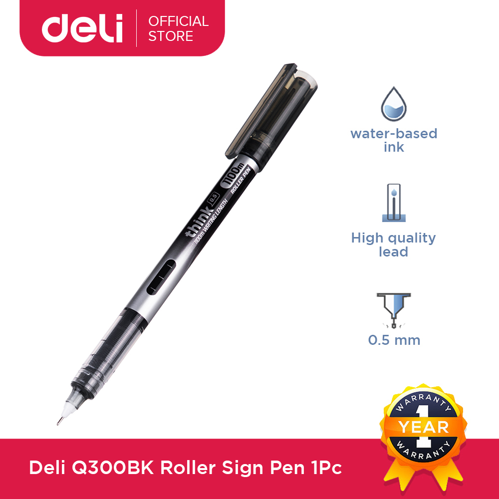 Deli 12Pcs Roller Pen Sign Pen Ballpen 0.5mm EQ300-BL/EQ300-BK | Lazada PH
