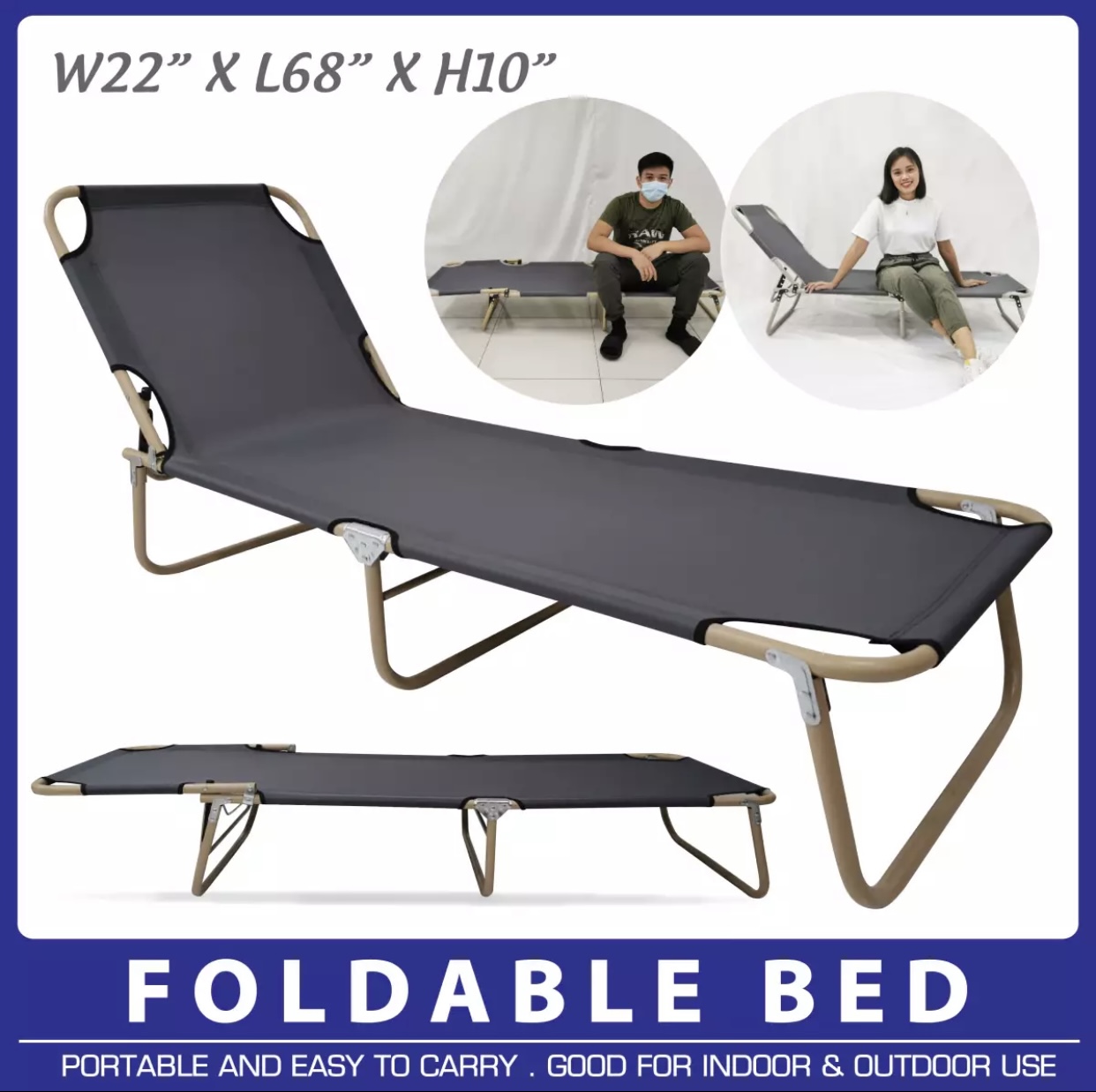 MH Outdoor Folding Bed Foldable Bed Nap Bed Metal Alloy Adjustable ...