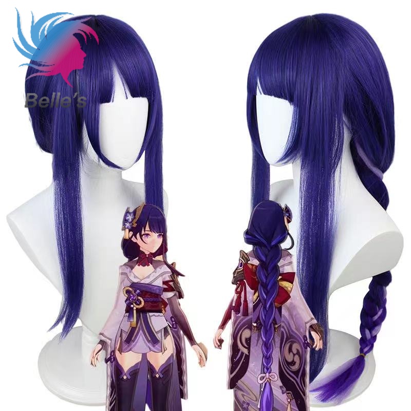 Raiden Shogun Wig Genshin Impact Raiden Ei Cosplay 90cm Purple Wig Hair ...