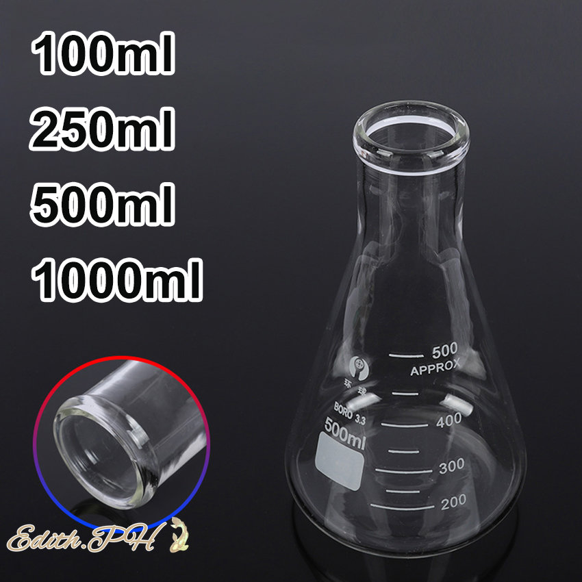 100/250/500/1000ml Triangle Glass Erlenmeyer Flask Straight Small Mouth Flask for laboratory ...