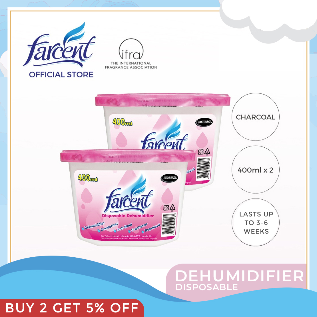 Farcent Disposable Dehumidifier - Charcoal Set of 2 (400ml each ...