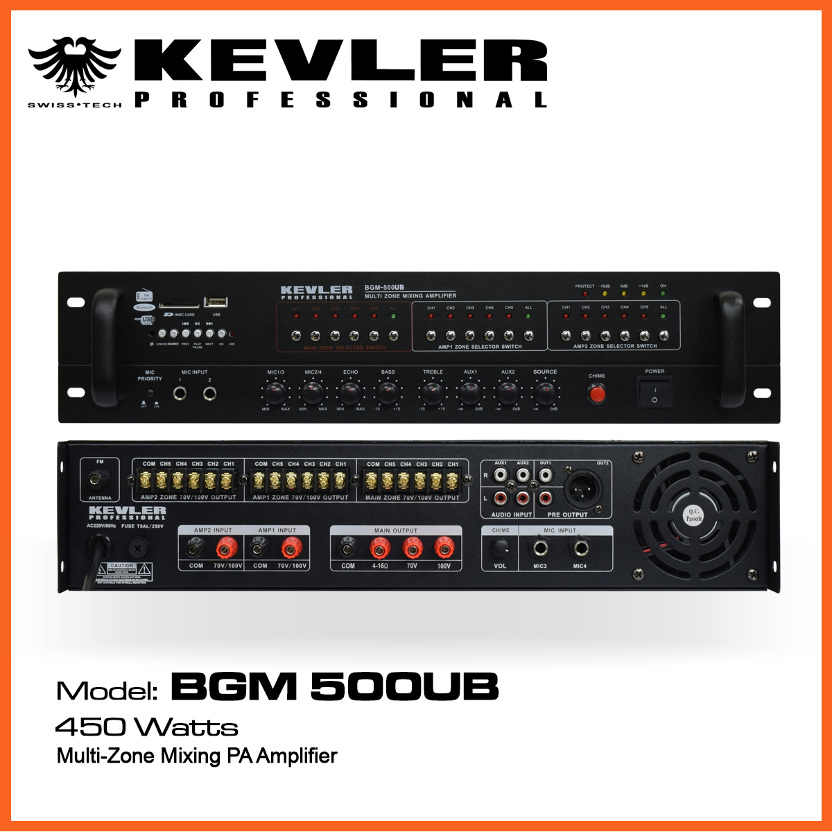 KEVLER PROFESSIONAL BGM-500UB ZONE MIXING PA AMPLIFIER | Lazada PH