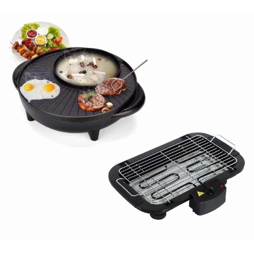 Korean Style 2 in 1 Multifunctional Electric BBQ Raclette Hotpot Grill ...
