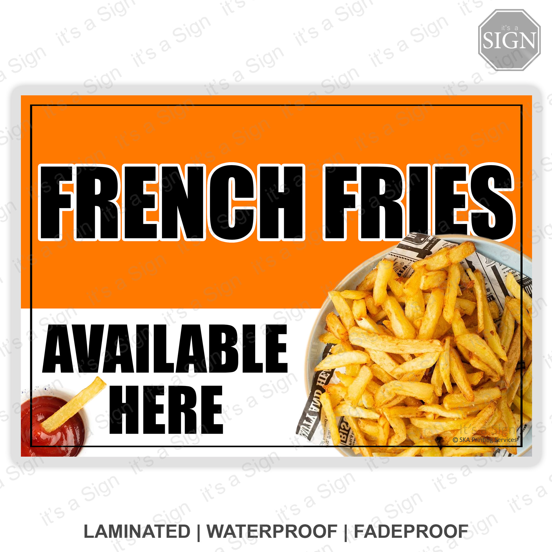 French Fries Snack Food Store Sign - Laminated Signage Label - A4 / A3 ...