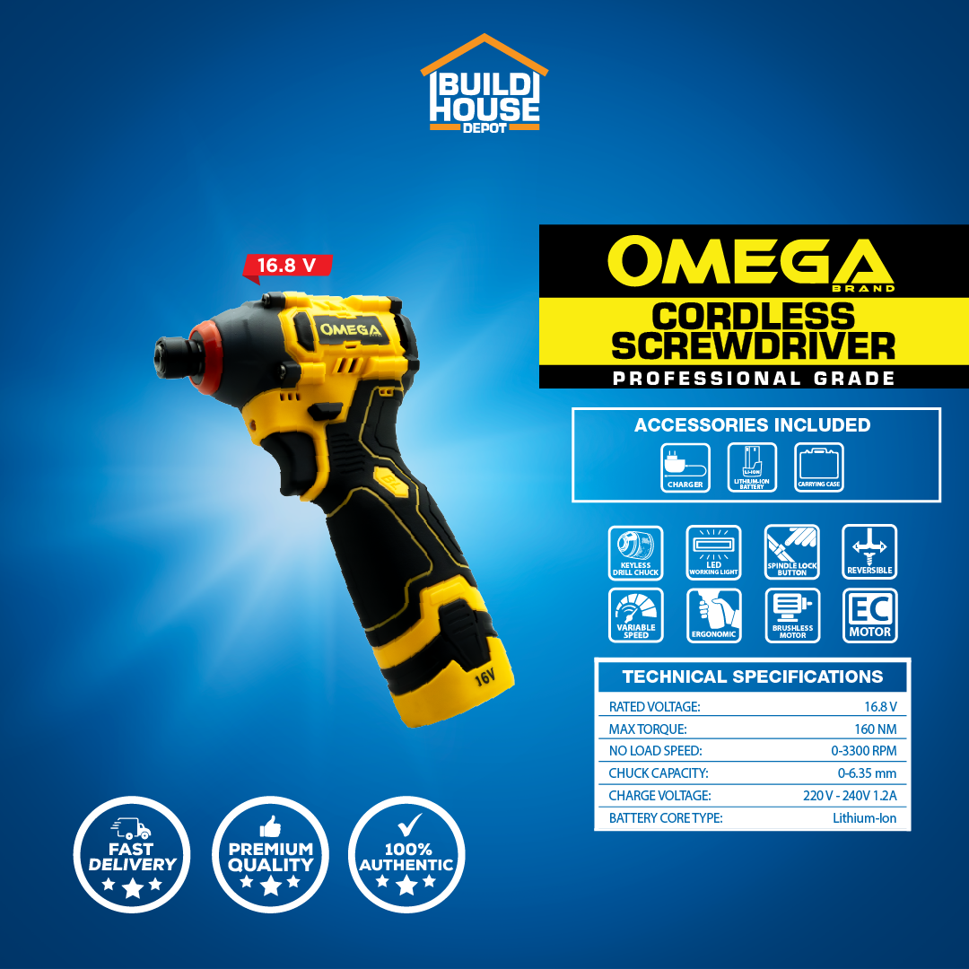 OMEGA Cordless Screwdriver - Professional - 16.8V Brushless | Lazada PH
