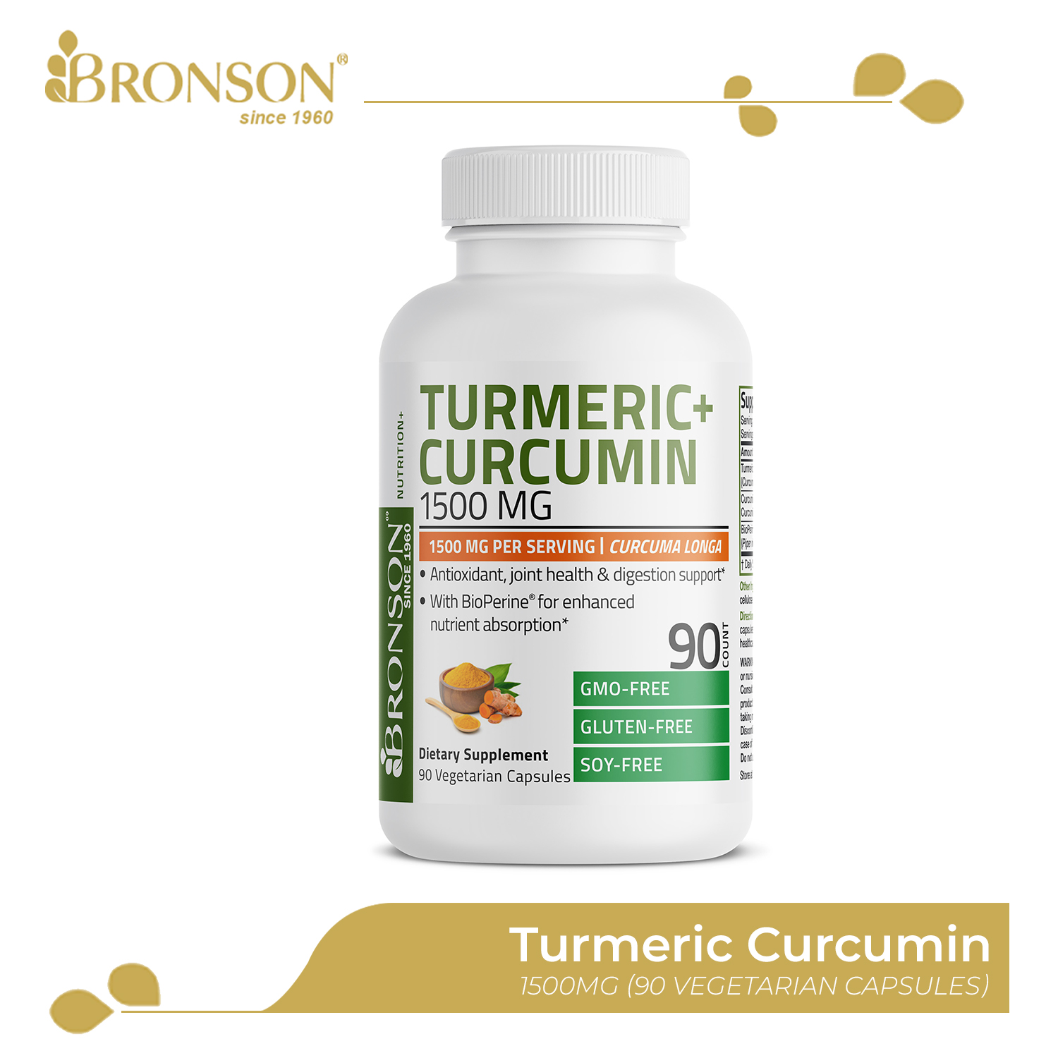 Bronson Turmeric Curcumin 1,500MG Non-GMO (90 Vegetarian Capsules ...