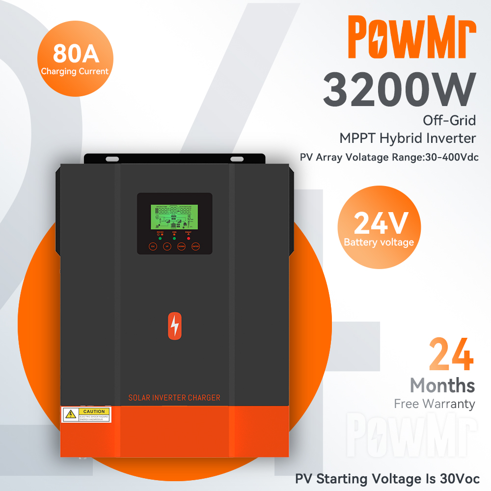 PowMr 3.2KW Hybrid Solar Inverter 230Vac PV Start Voltage 30Voc Built ...